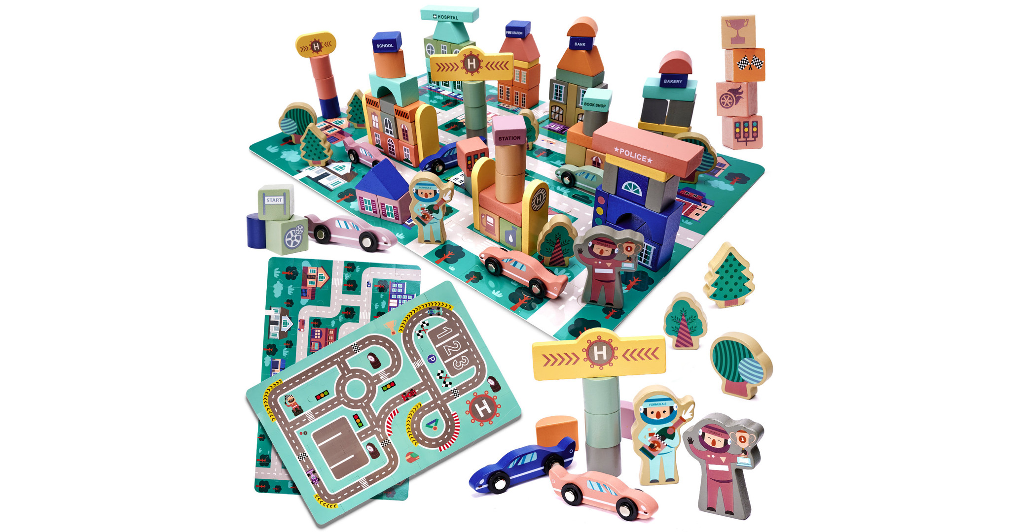 Fa kocka építőjáték (város, 160 db) - Fajáték